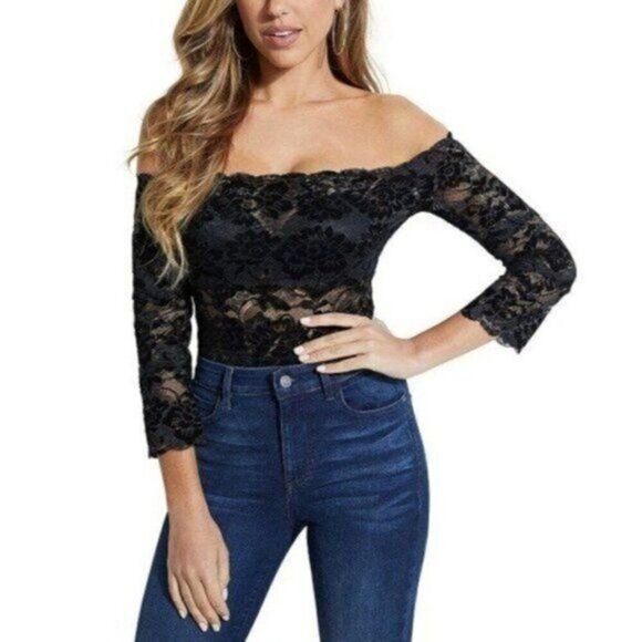 Guess | Tops | Guess Black Lace Cold Shoulder Top | Poshmark